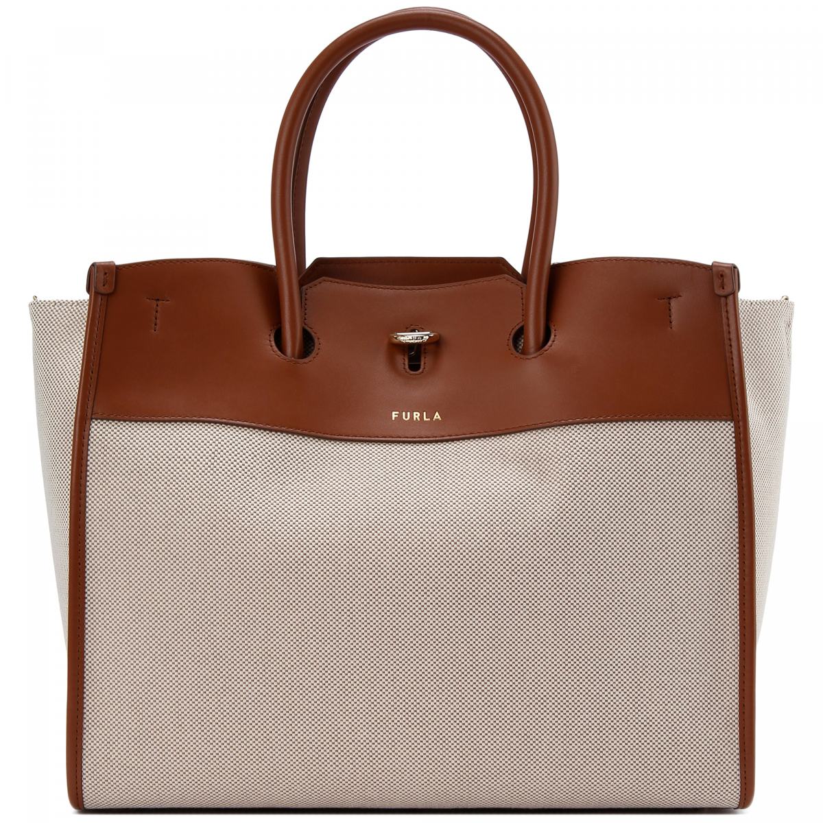 FURLA 2127992 TESSUTO CANVAS VITELLO ROMA NATURALE COGNAC h 1854335 20 NO ONE